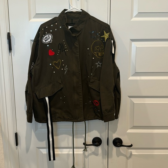 Scripted | Jackets & Coats | Scripted Green Patch Work Studded Long Sleeve Zip Front Jacket Size ...